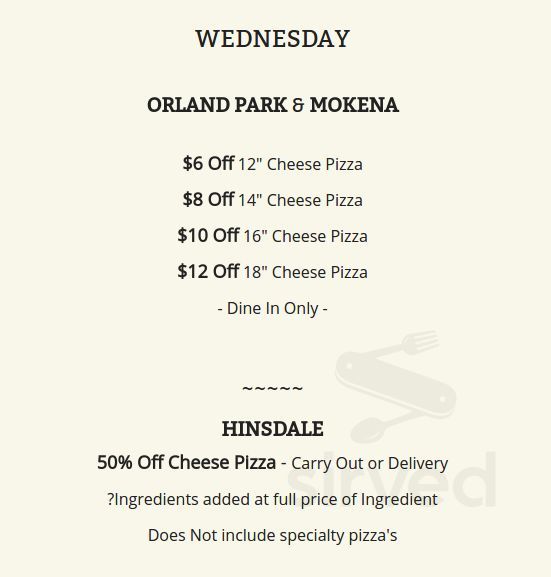 Fox's Pizza & Irish Pub Orland Park menus in Orland Park, Illinois ...
