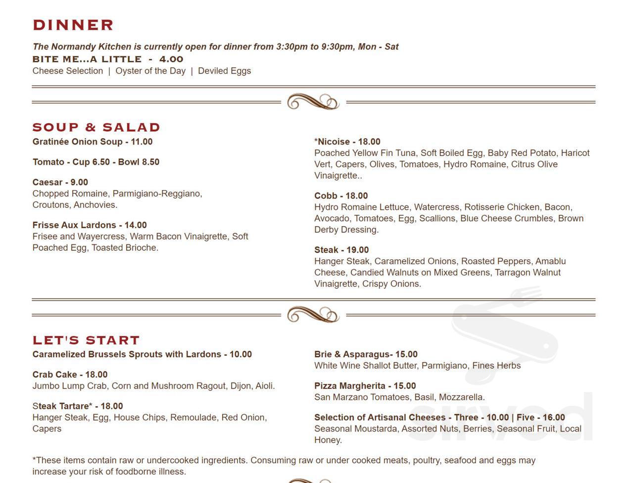 Normandy Kitchen menu in Minneapolis, Minnesota, USA