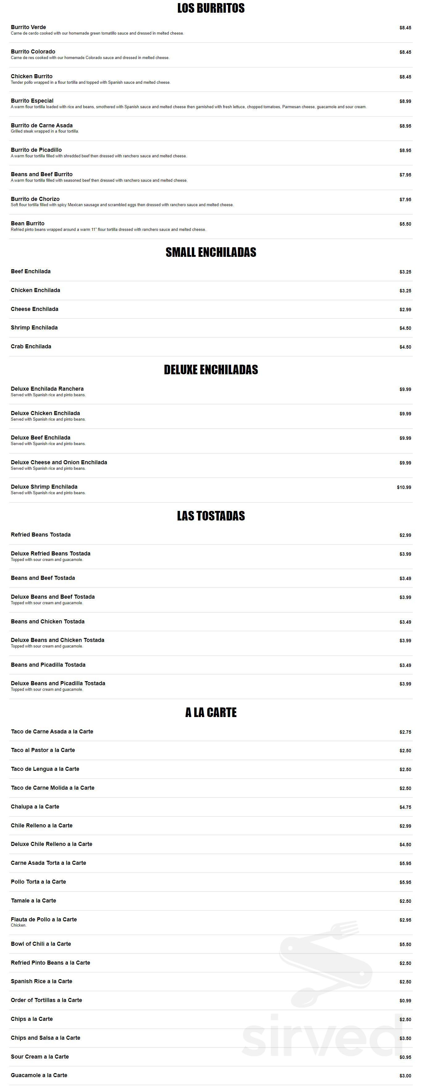 Menu - Omaha NE's El Alamo | Sirved