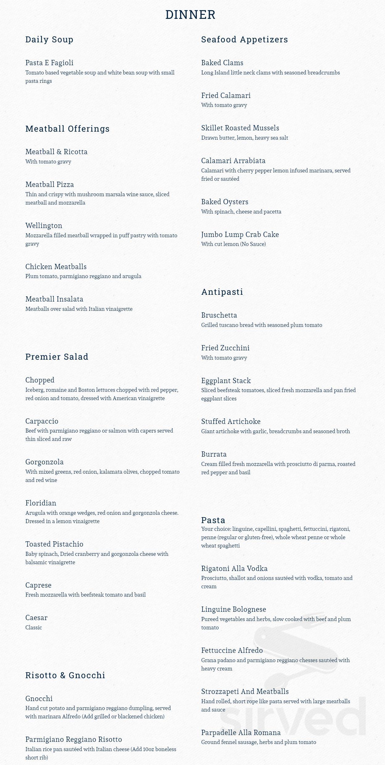 Acquolina menu in Weston, Florida, USA