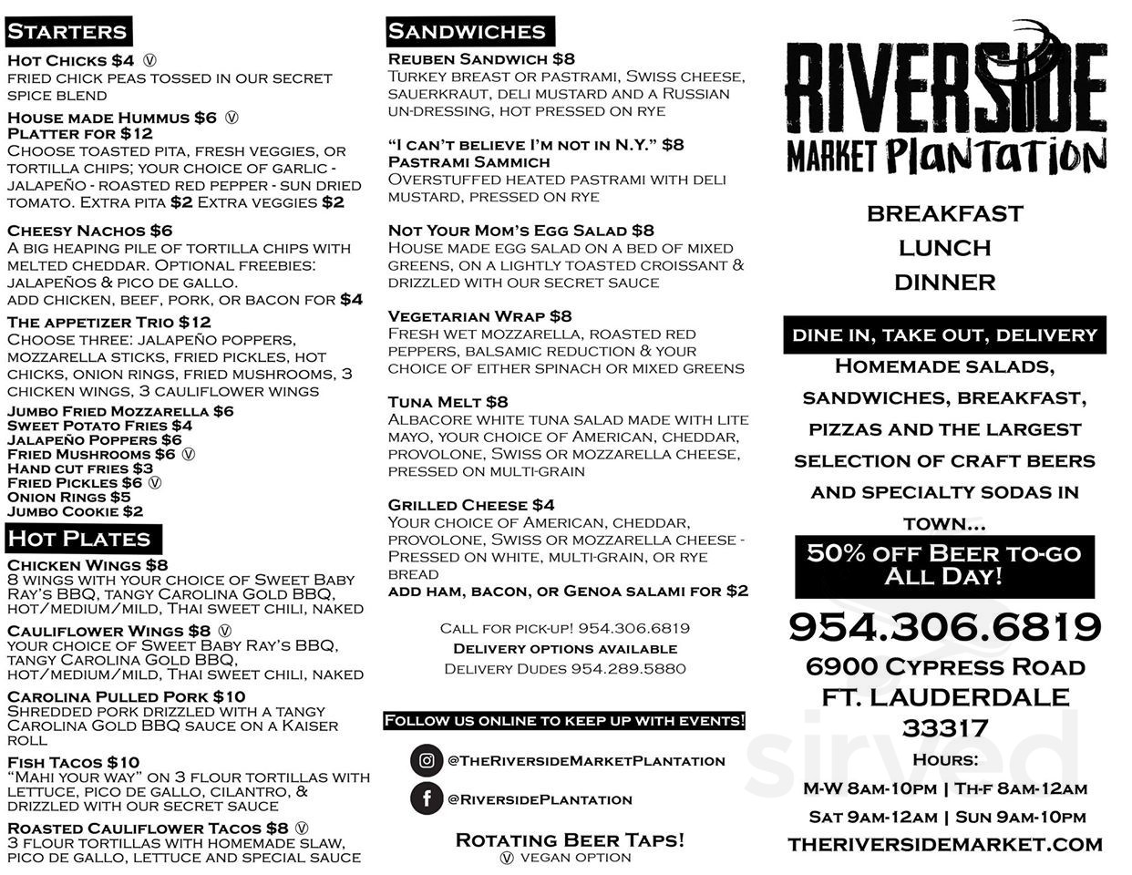 Menu - Plantation FL's Riverside Market Plantation - Breakfast, Lunch ...