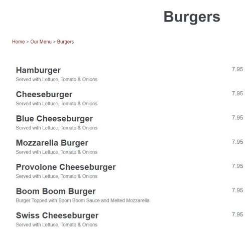 Nunzio's menu in Spotswood, New Jersey, USA