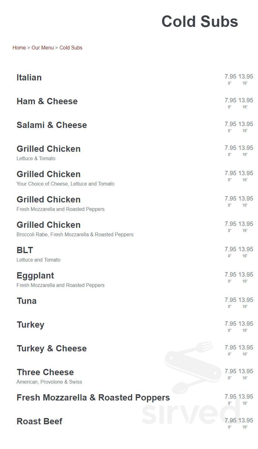 Nunzio's menu in Spotswood, New Jersey, USA