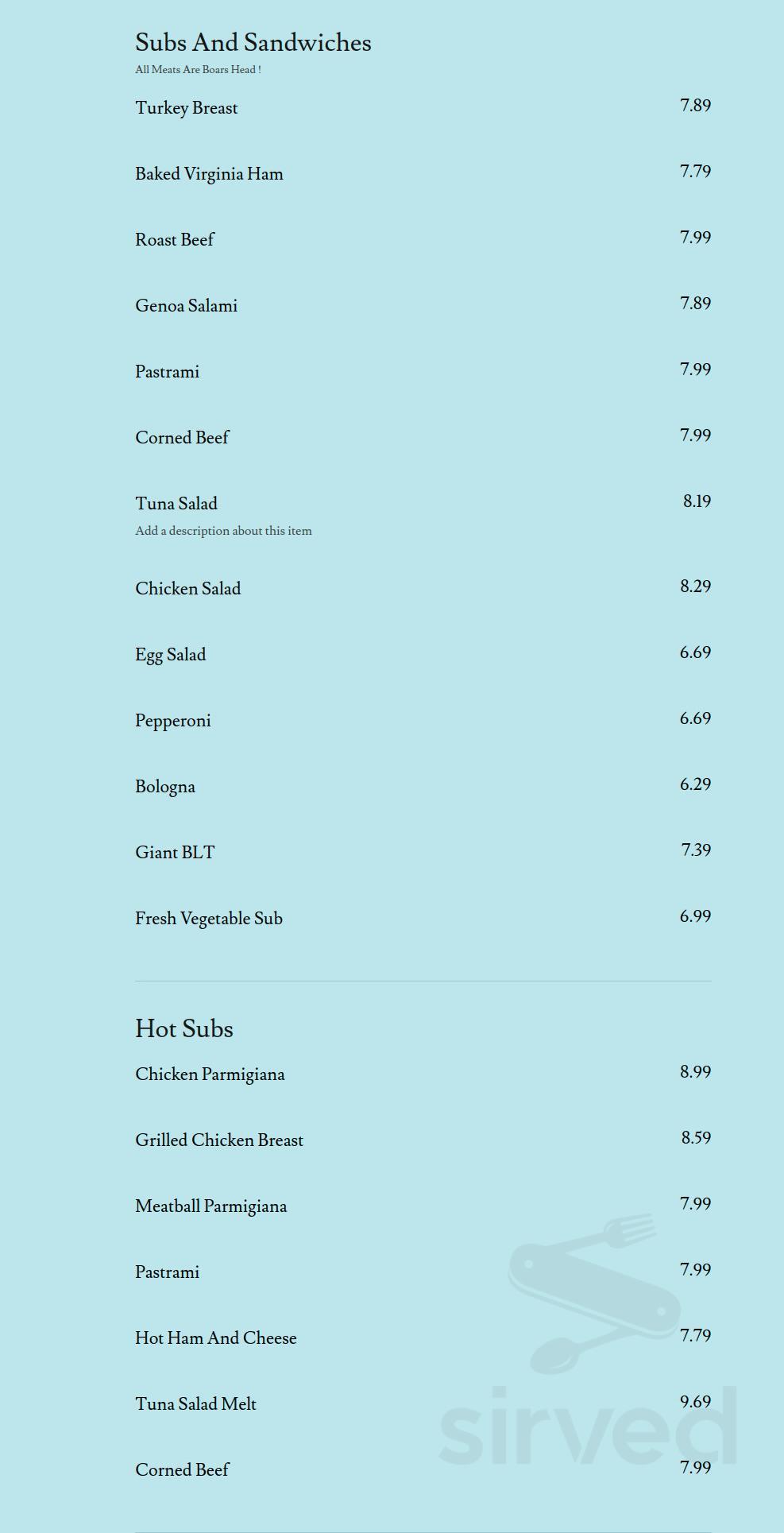 Seaside Deli & Market menu in Boynton Beach, Florida, USA