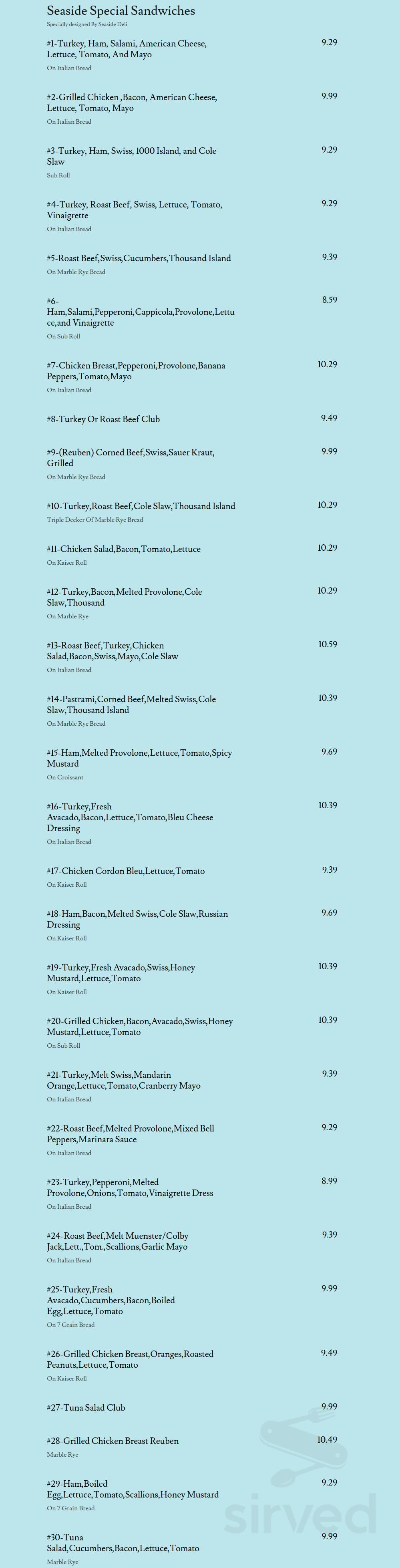 Seaside Deli & Market menu in Boynton Beach, Florida, USA