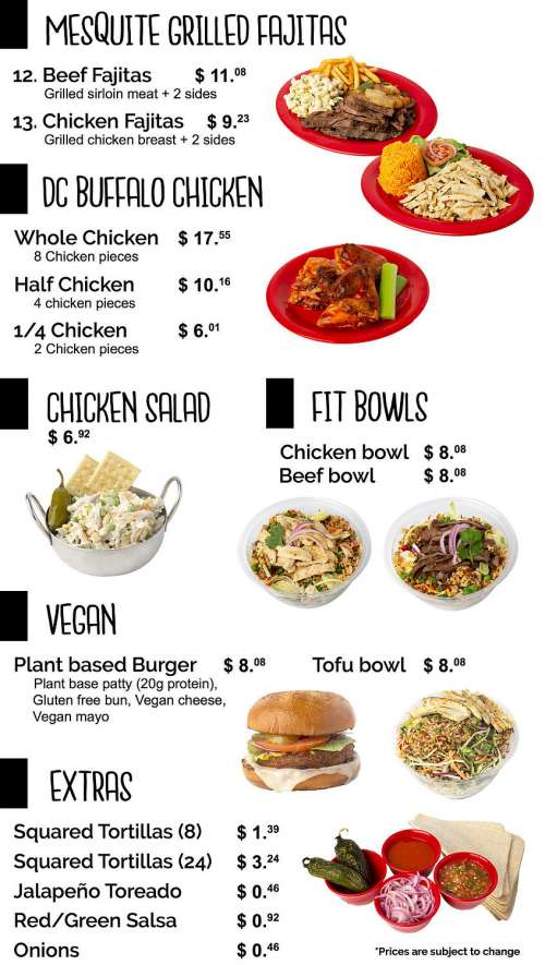 Don Carbon menu in El Paso, Texas, USA