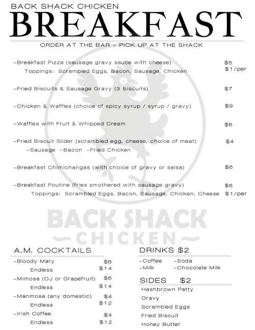 Back Shack Chicken menu in Hermann, Missouri, USA