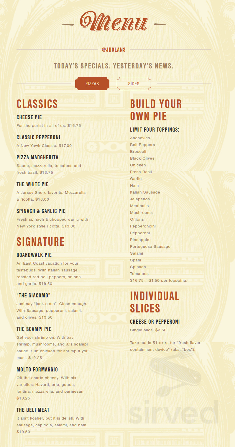 J. Dolans menus in Honolulu, Hawaii, United States