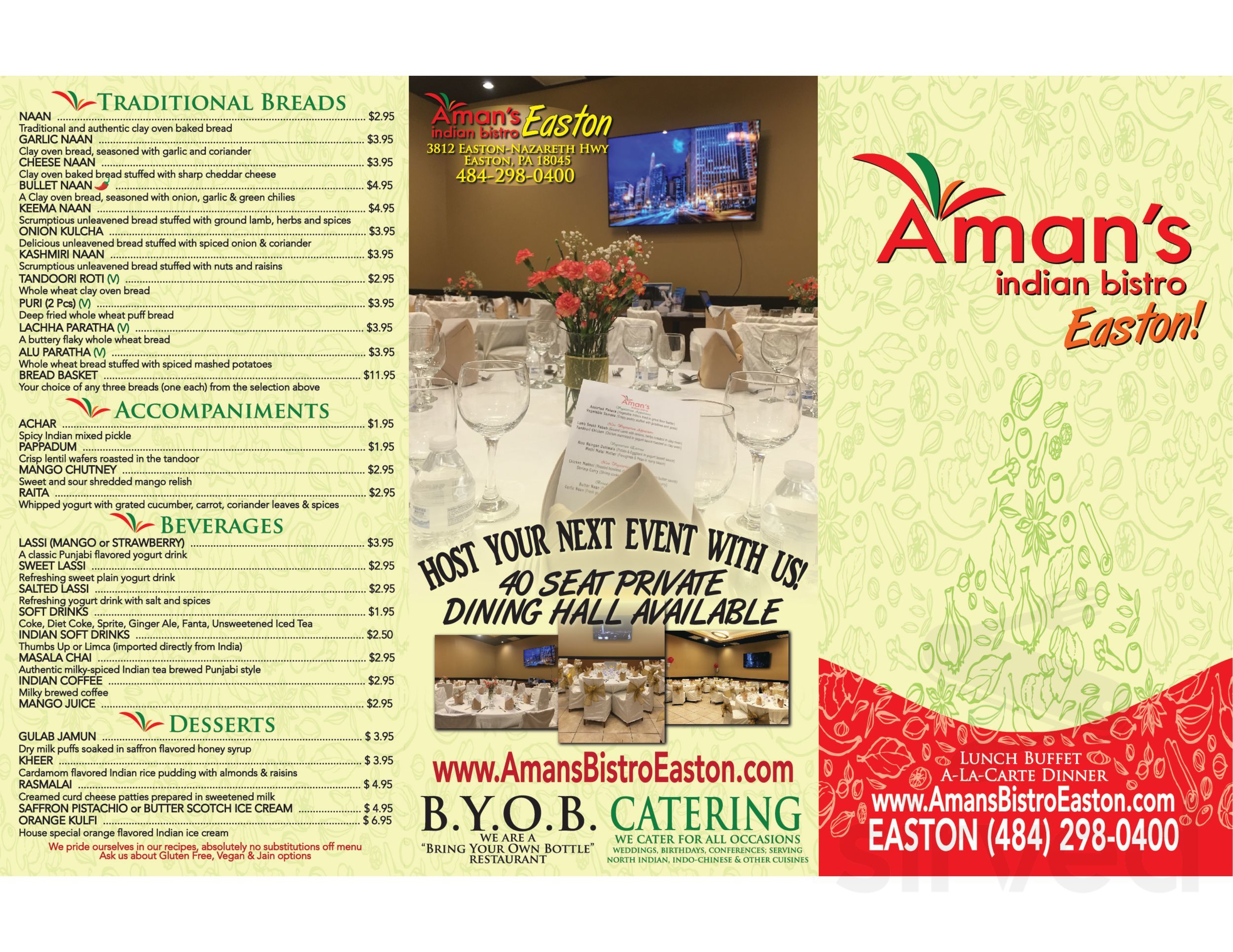 Aman's Artisan Indian Cuisine menus in Easton, Pennsylvania, United States