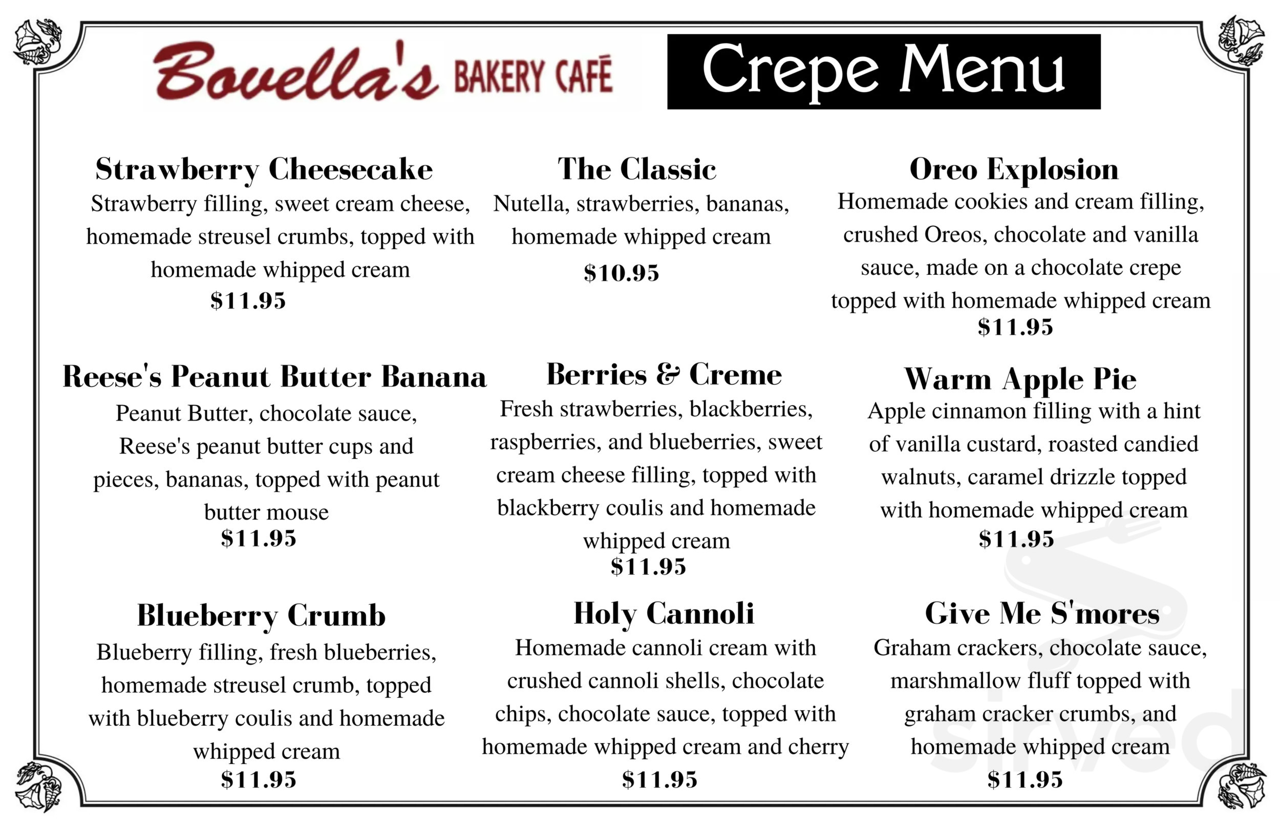 Bovella's Pastry Shoppe menu in Westfield, New Jersey, USA