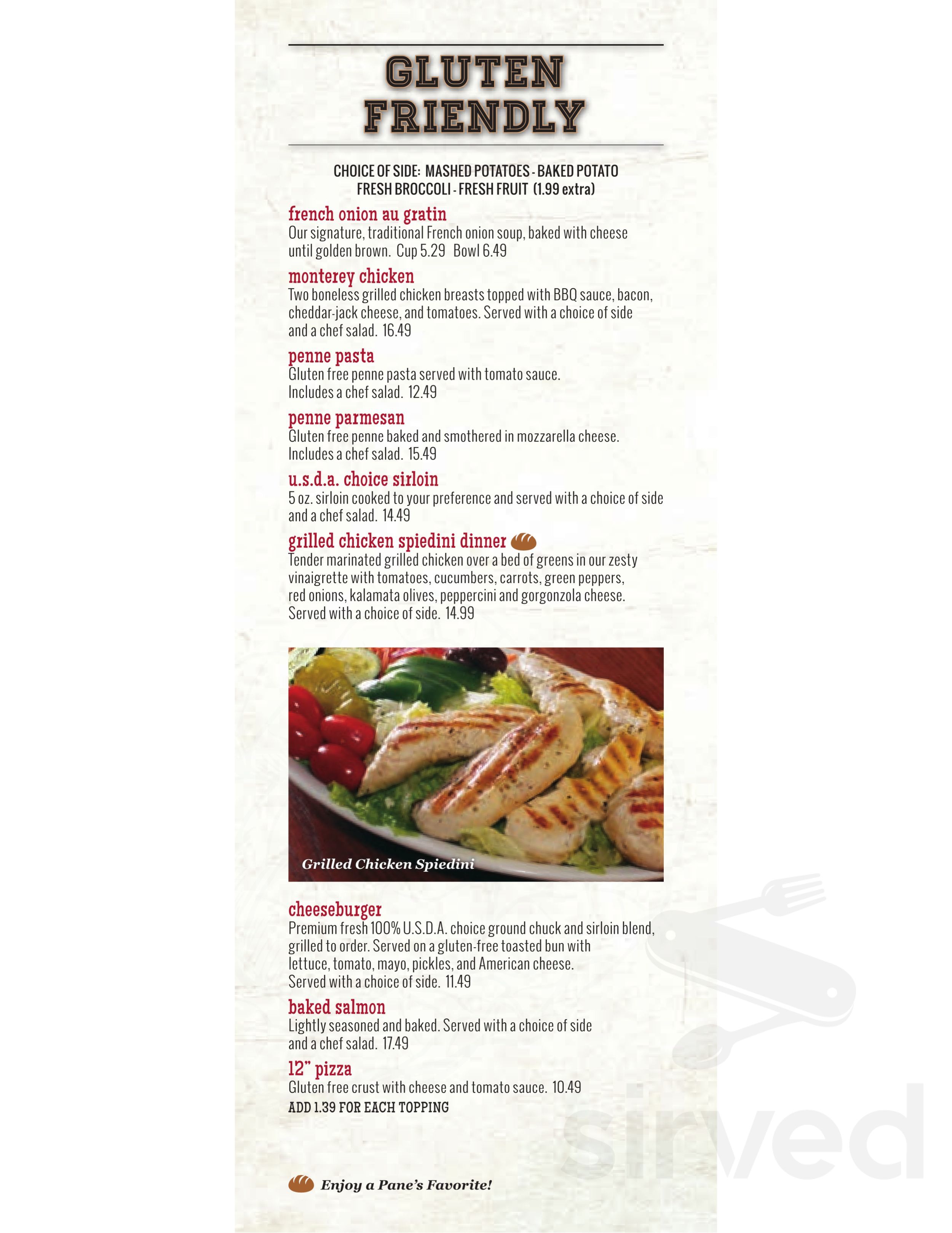 Menu for Pane's Restaurant in North Tonawanda, NY | Sirved