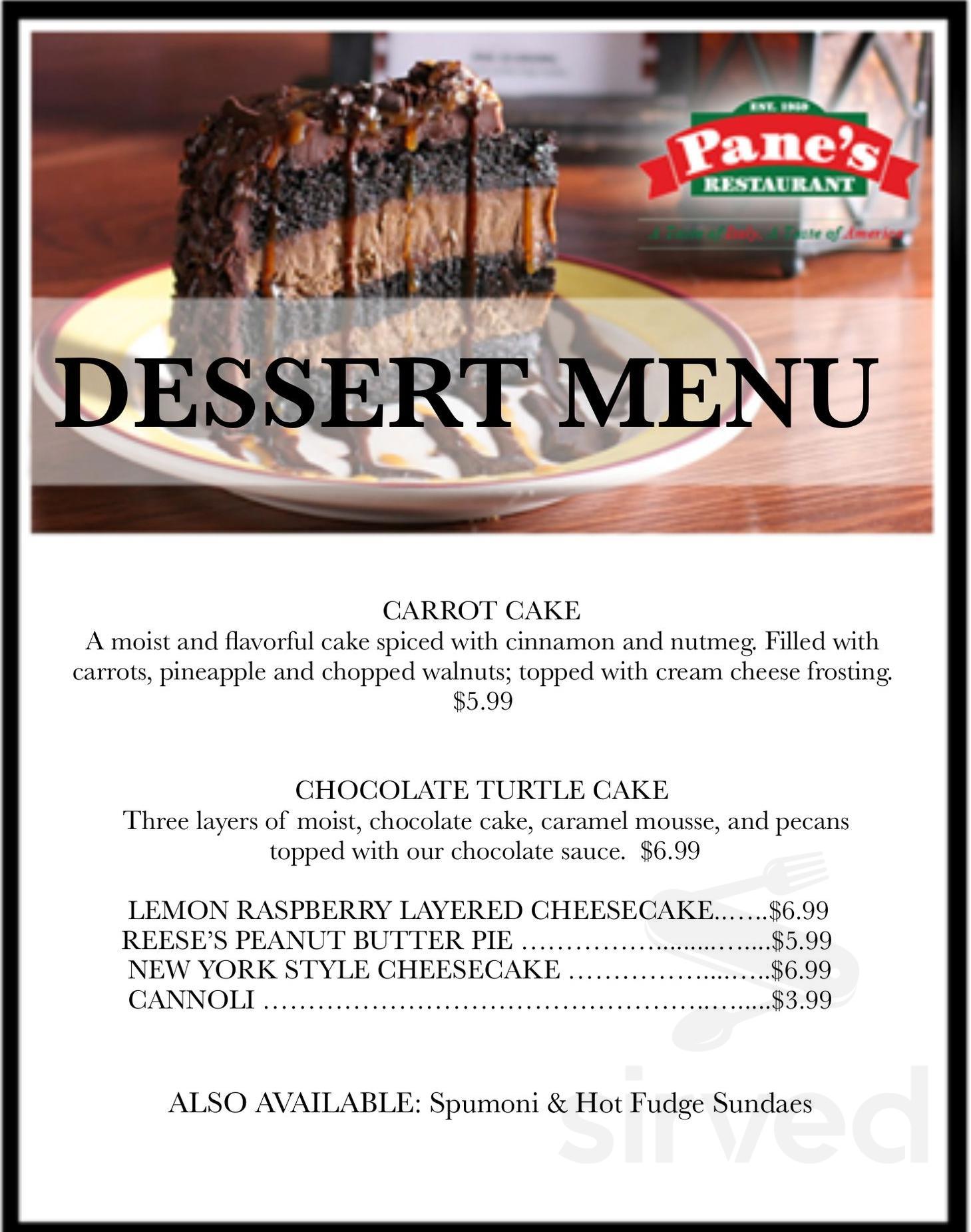 Pane's Restaurant menus in North Tonawanda, New York, United States