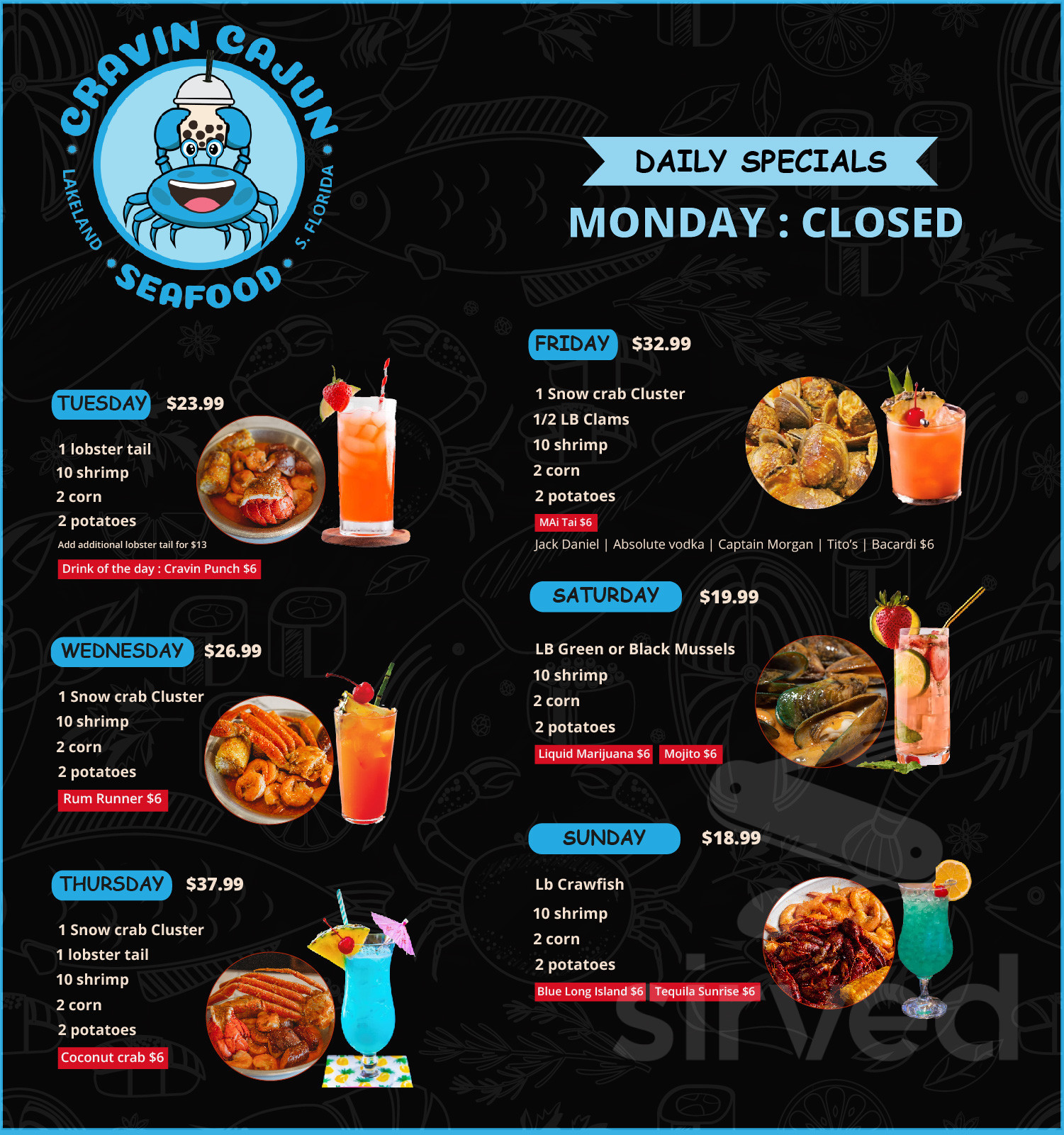 Menu - Lakeland FL's Cravin cajun seafood | Sirved