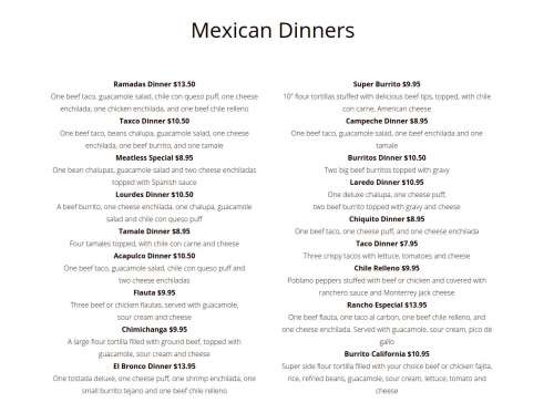 Las Ramadas Mexican Grill & Bar menu in Spring, Texas, USA