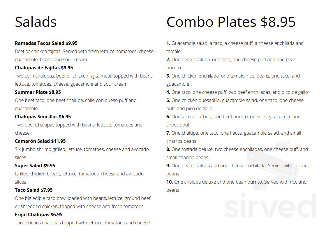 Las Ramadas Mexican Grill & Bar menu in Spring, Texas, USA