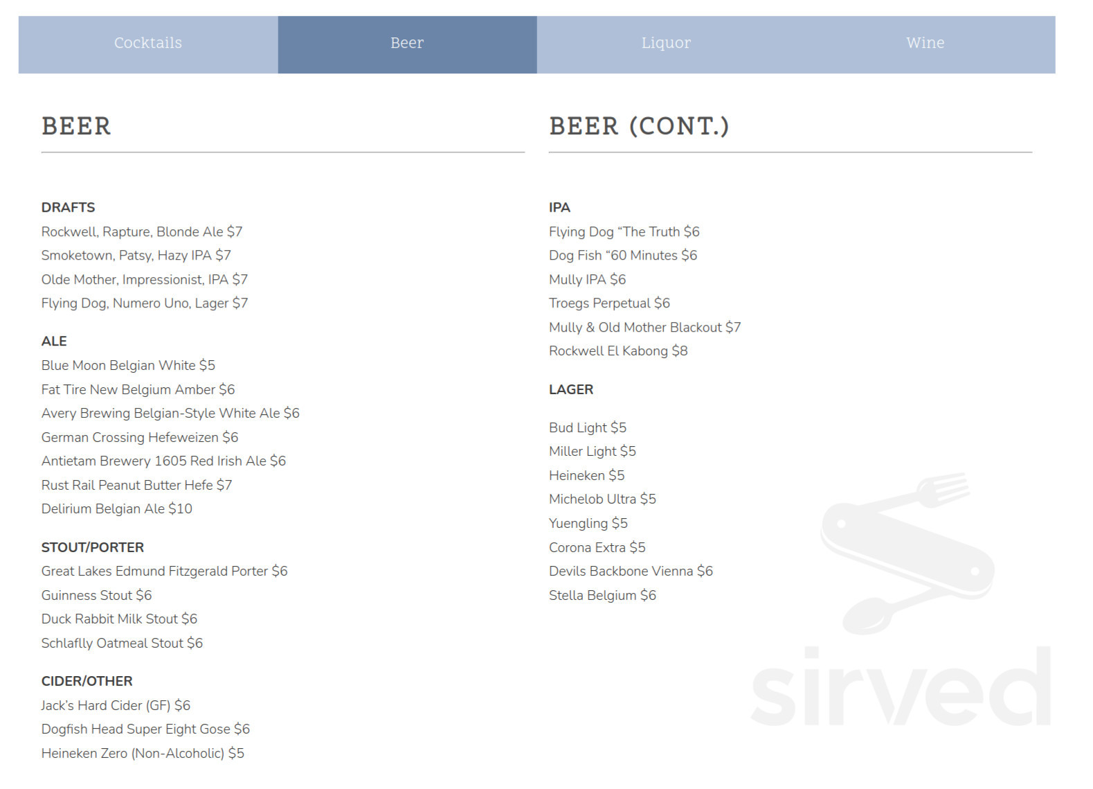 Hootch and Banter menu in Frederick, Maryland, USA
