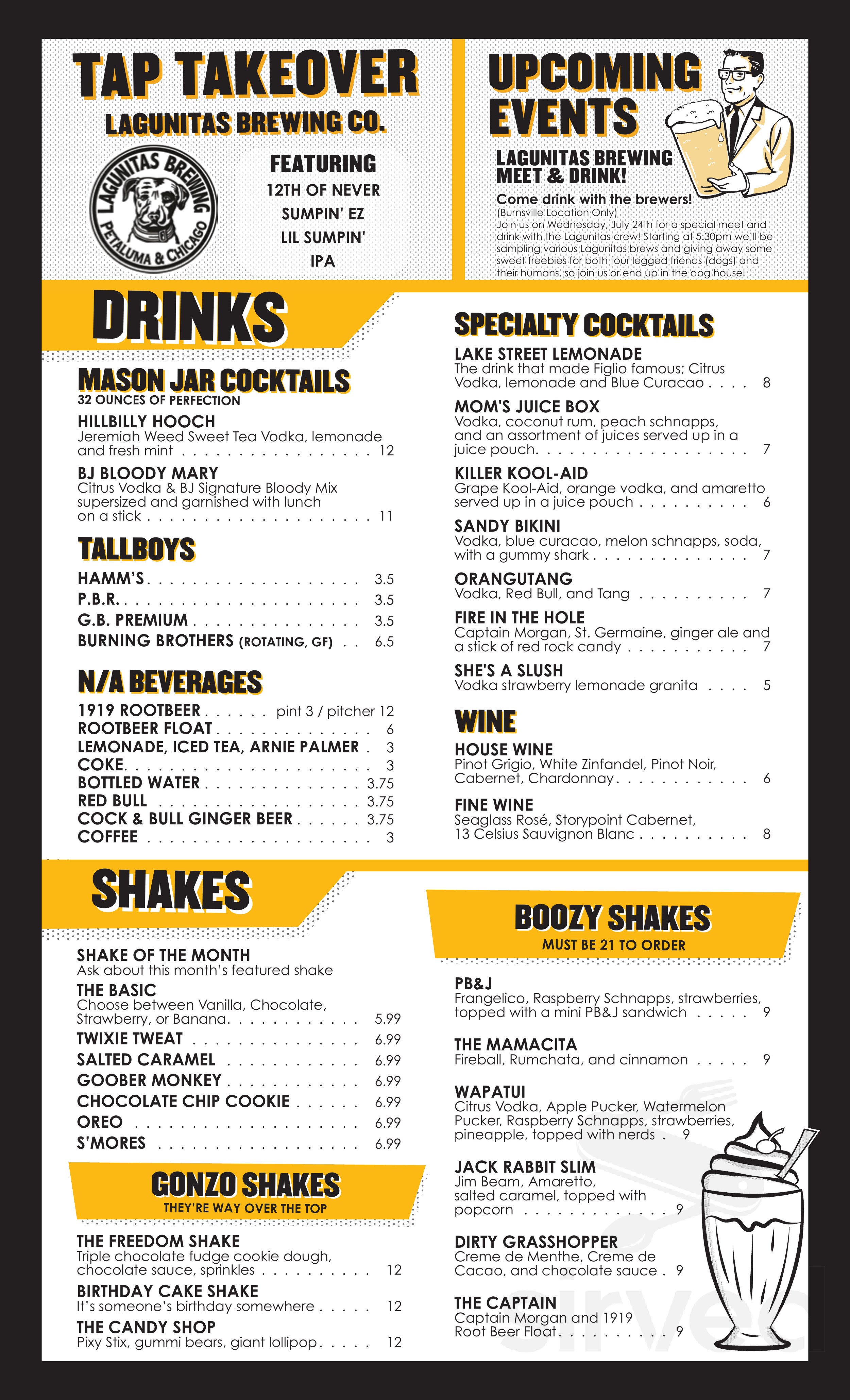 Burger Jones menu in Burnsville, Minnesota, USA
