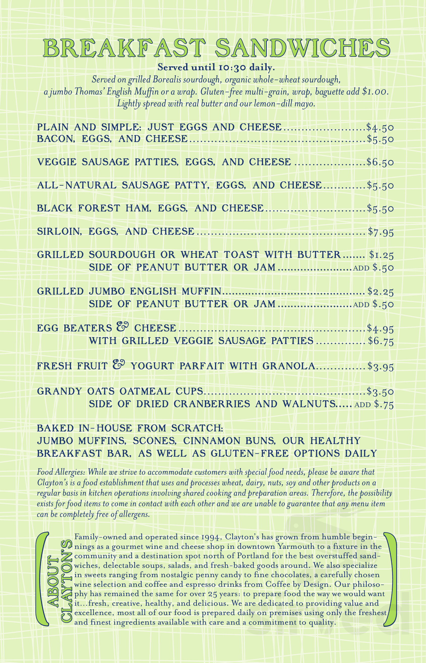Clayton's Cafe menus in Yarmouth, Maine, United States
