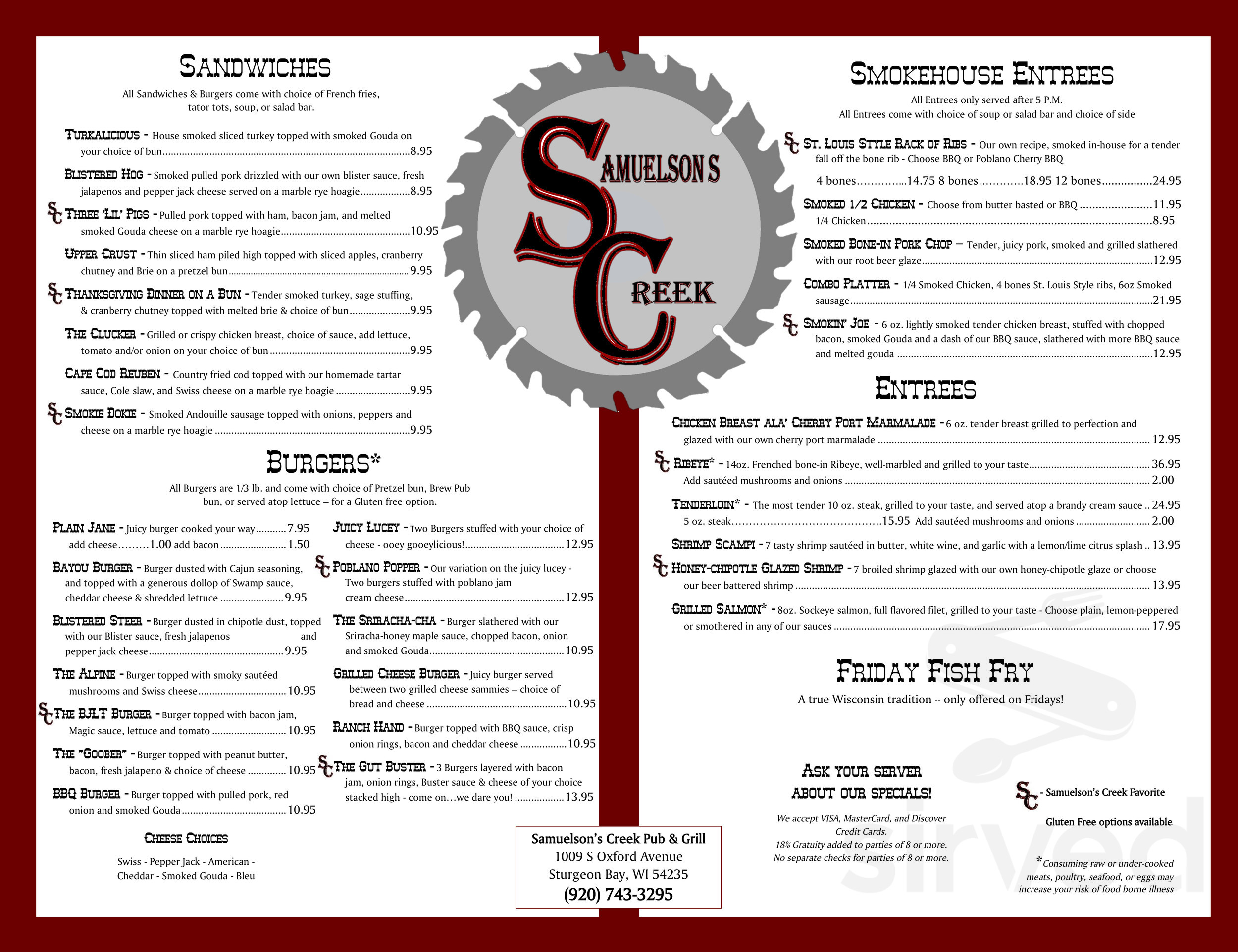 White Birch Inn menu in Sturgeon Bay, Wisconsin, USA