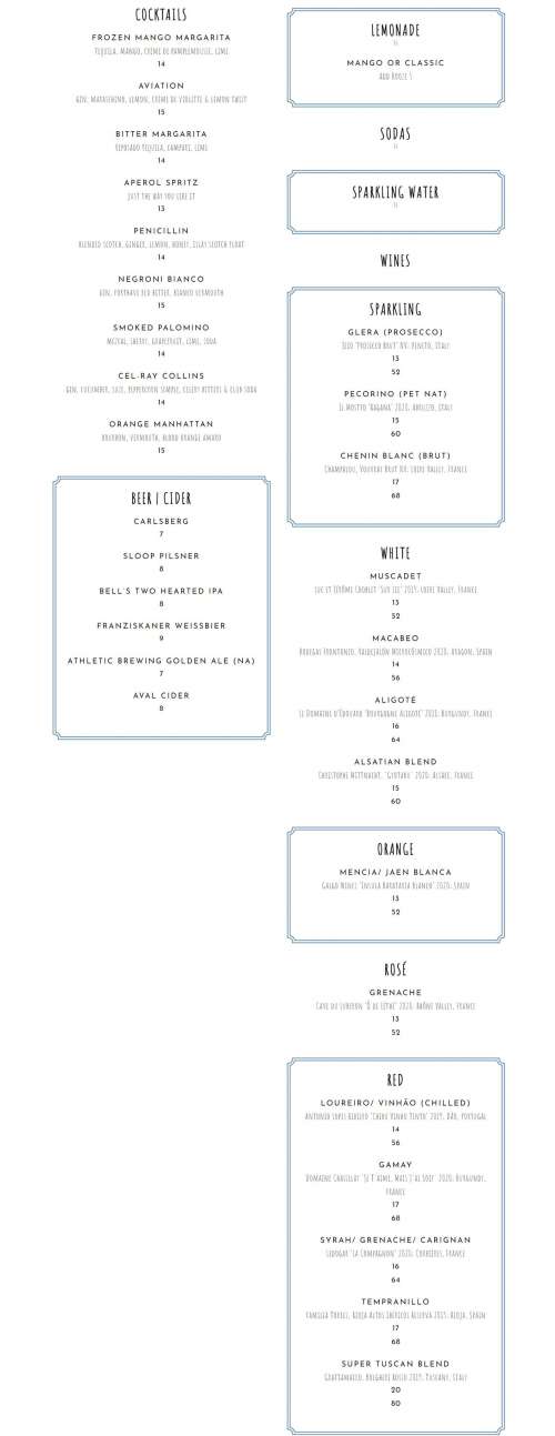 Walter's menu in Brooklyn, New York, USA