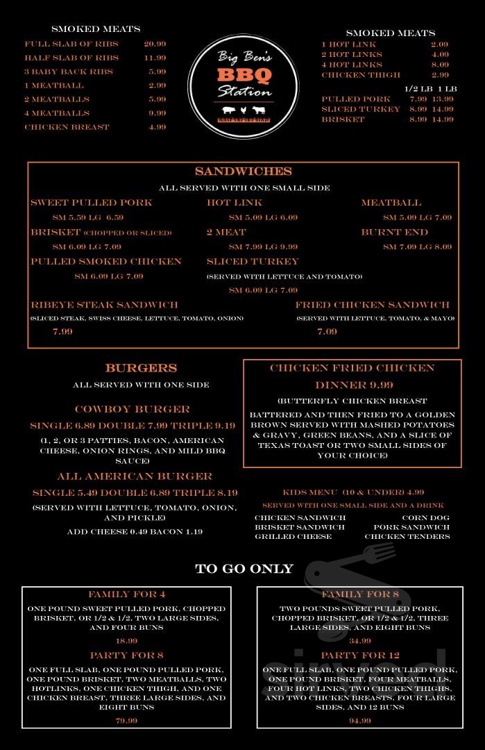 Big Ben's BBQ Station menus in Carthage, Missouri, United States
