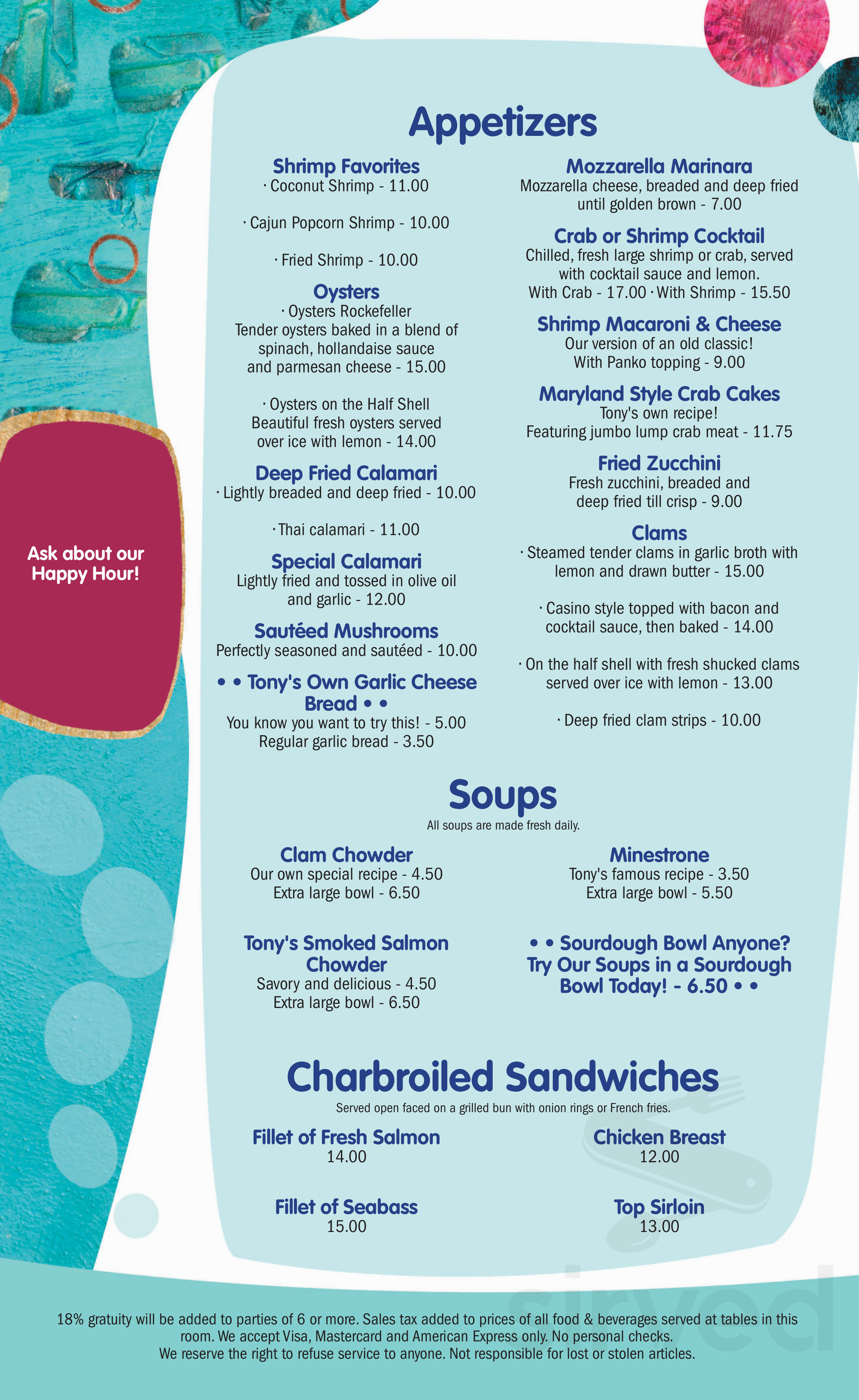 Tony's on the Pier menus in Redondo Beach, California, United States