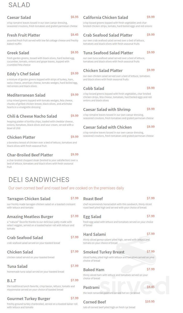 Eddy's Deli & Restaurant menu in Stow, Ohio, USA