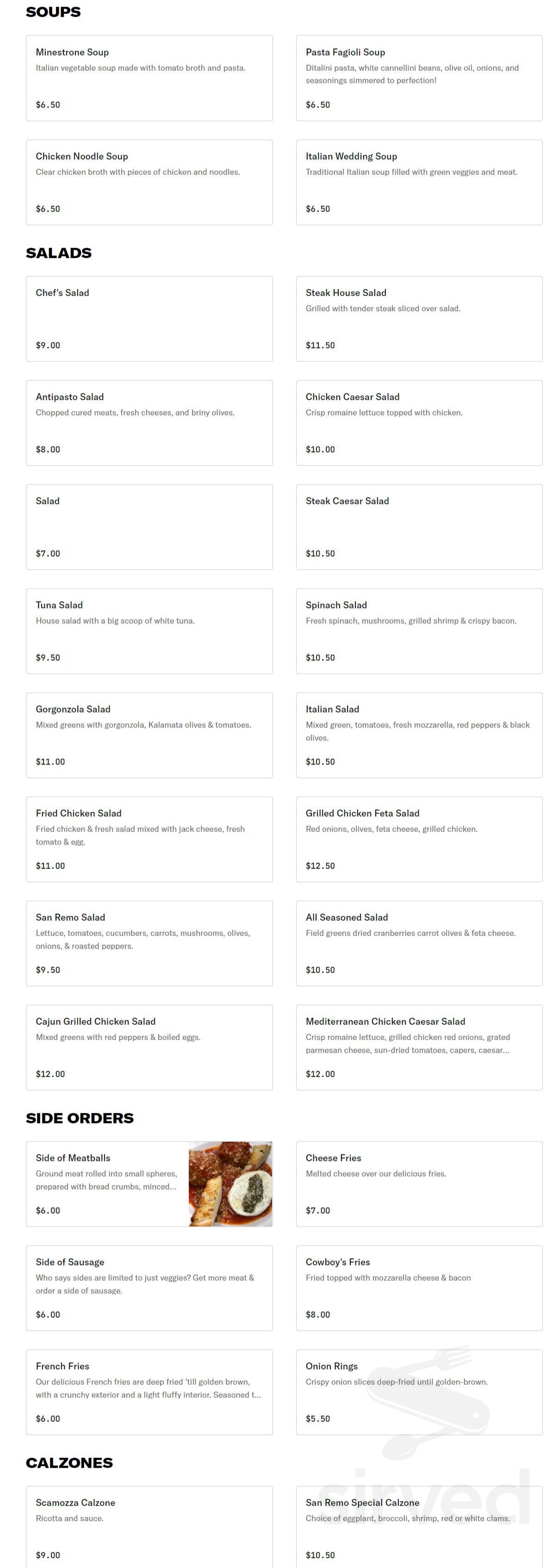 Menu for San Remo Pizza & Restaurant in Bridgeport, CT | Sirved