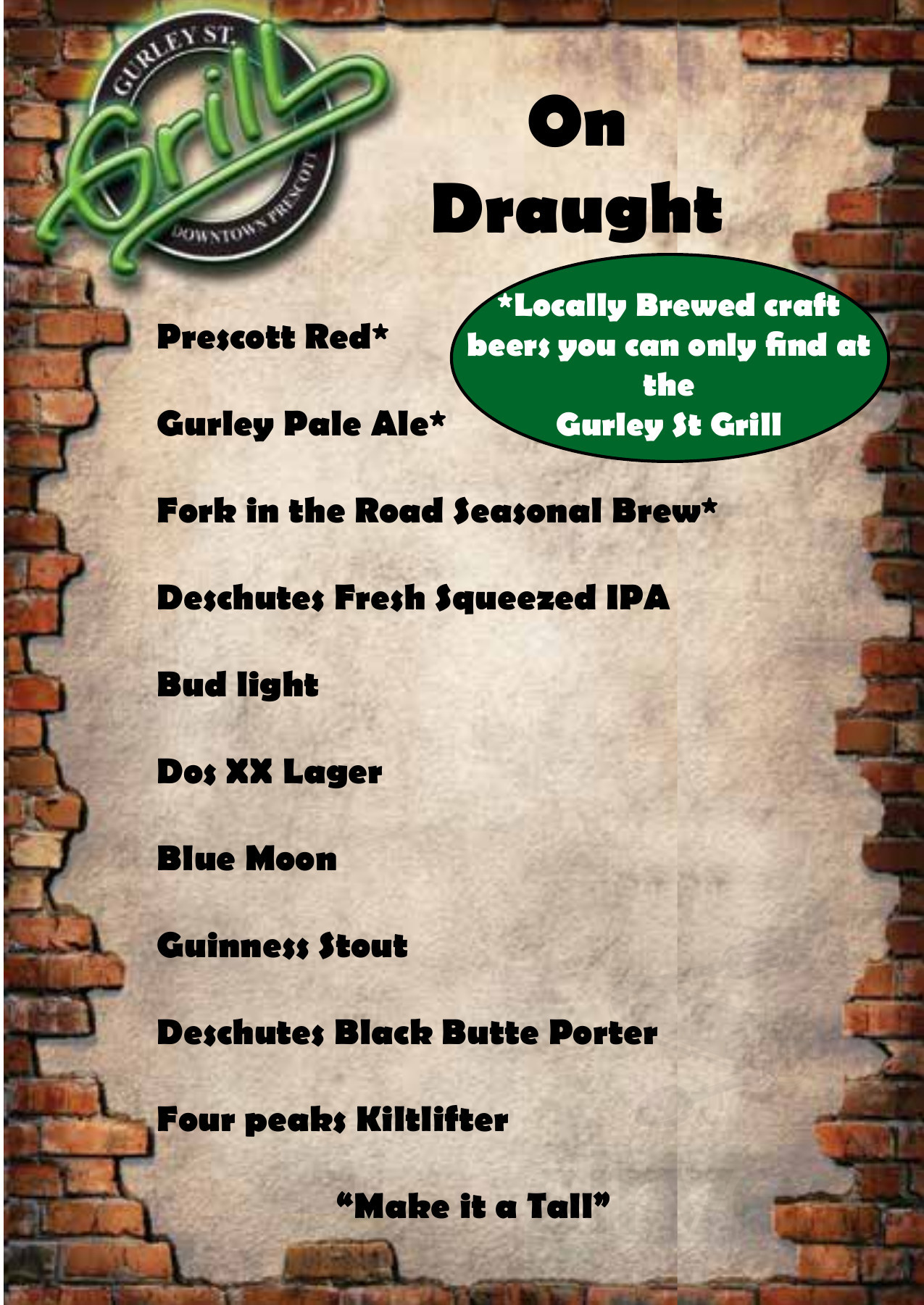 Gurley St Grill menu in Prescott, Arizona, USA