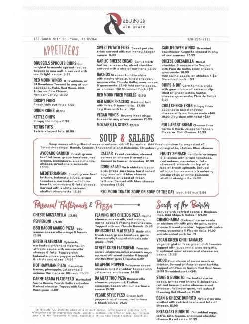 Red Moon Ale House menu in Yuma, Arizona, USA