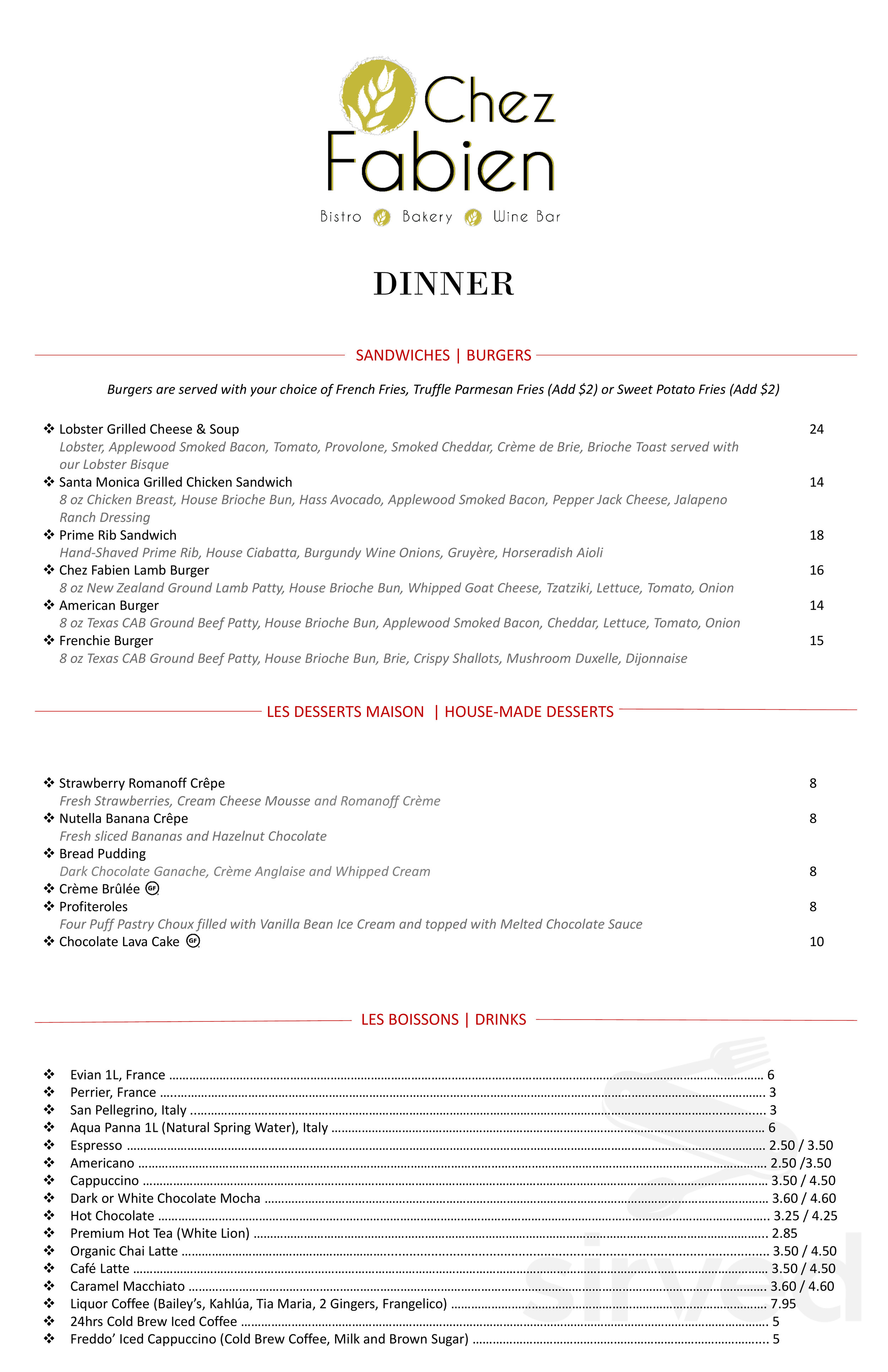 Chez Fabien - Grapevine French Cuisine menu in Grapevine, Texas, USA