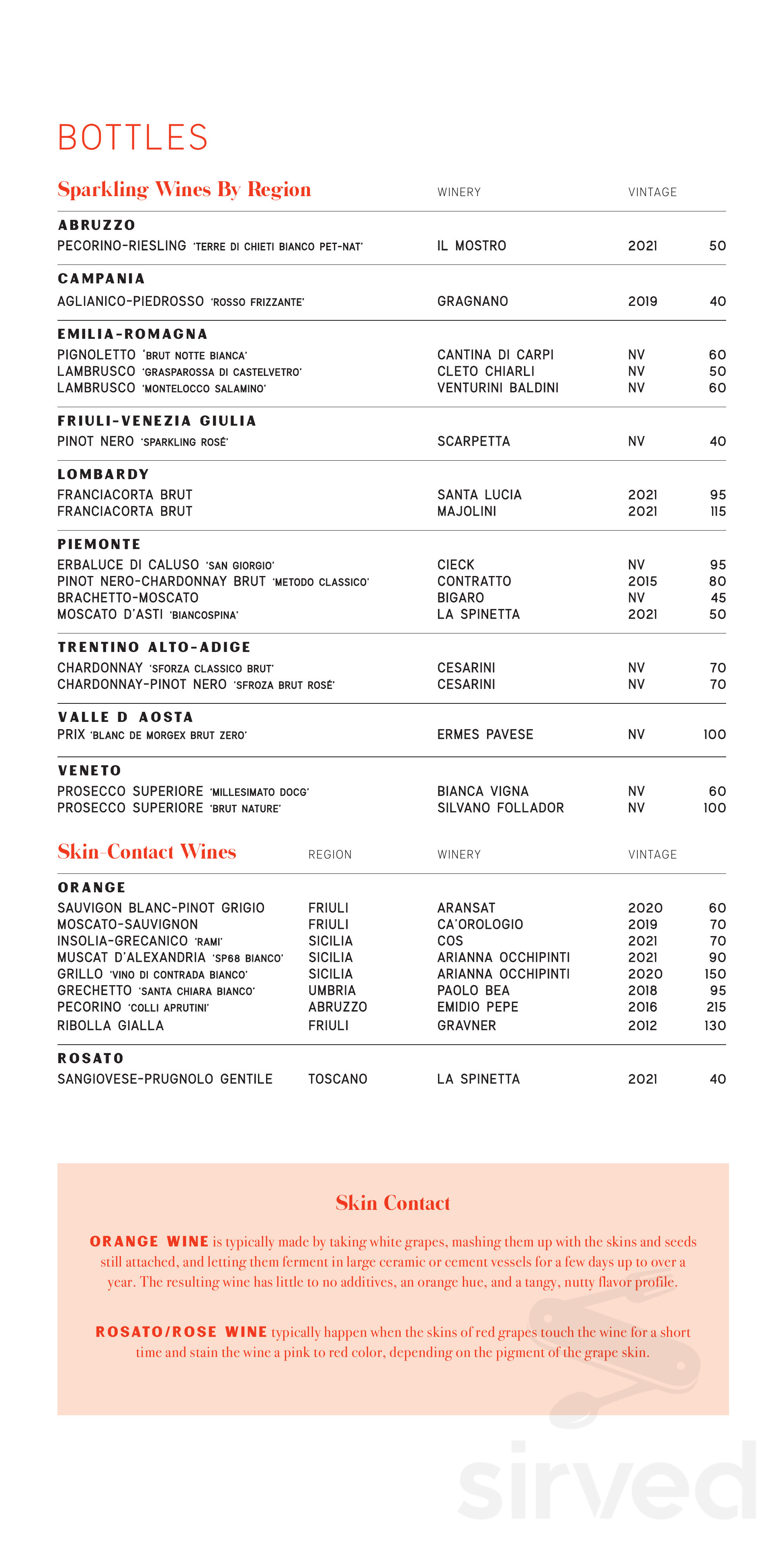 Osteria Stella menu in Knoxville, Tennessee, USA