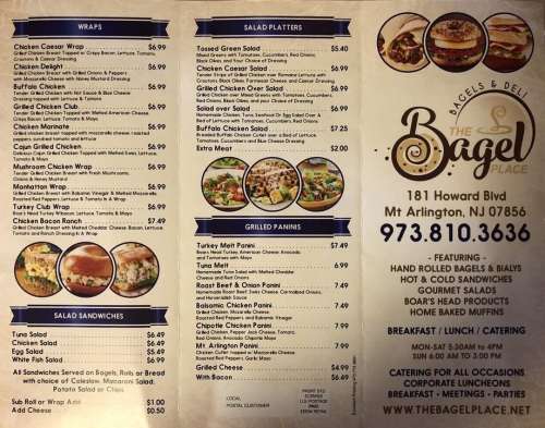 The Bagel Place menu in Mt Arlington, New Jersey, USA