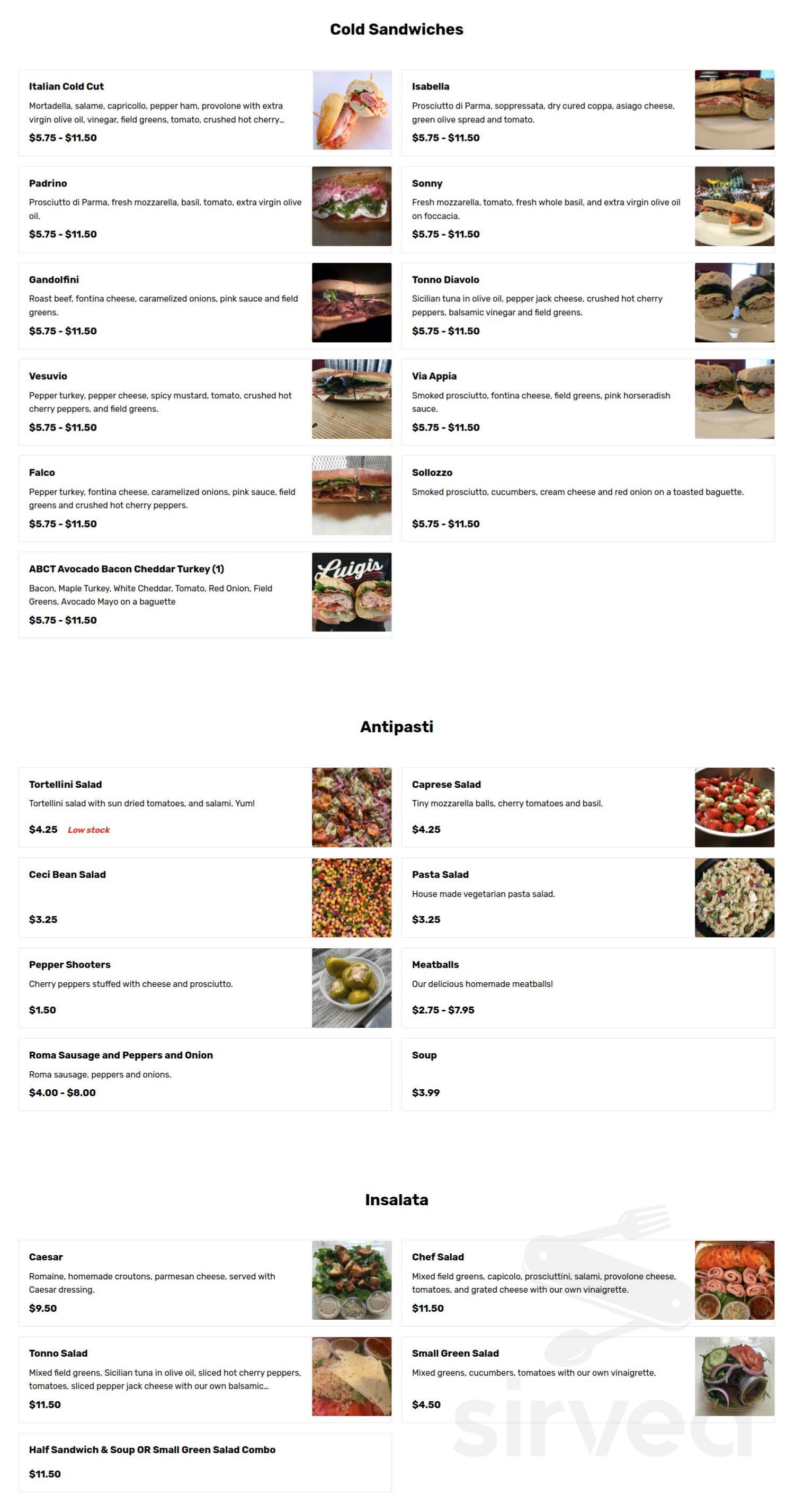 Luigi's Italian Deli menu in Baltimore, Maryland, USA