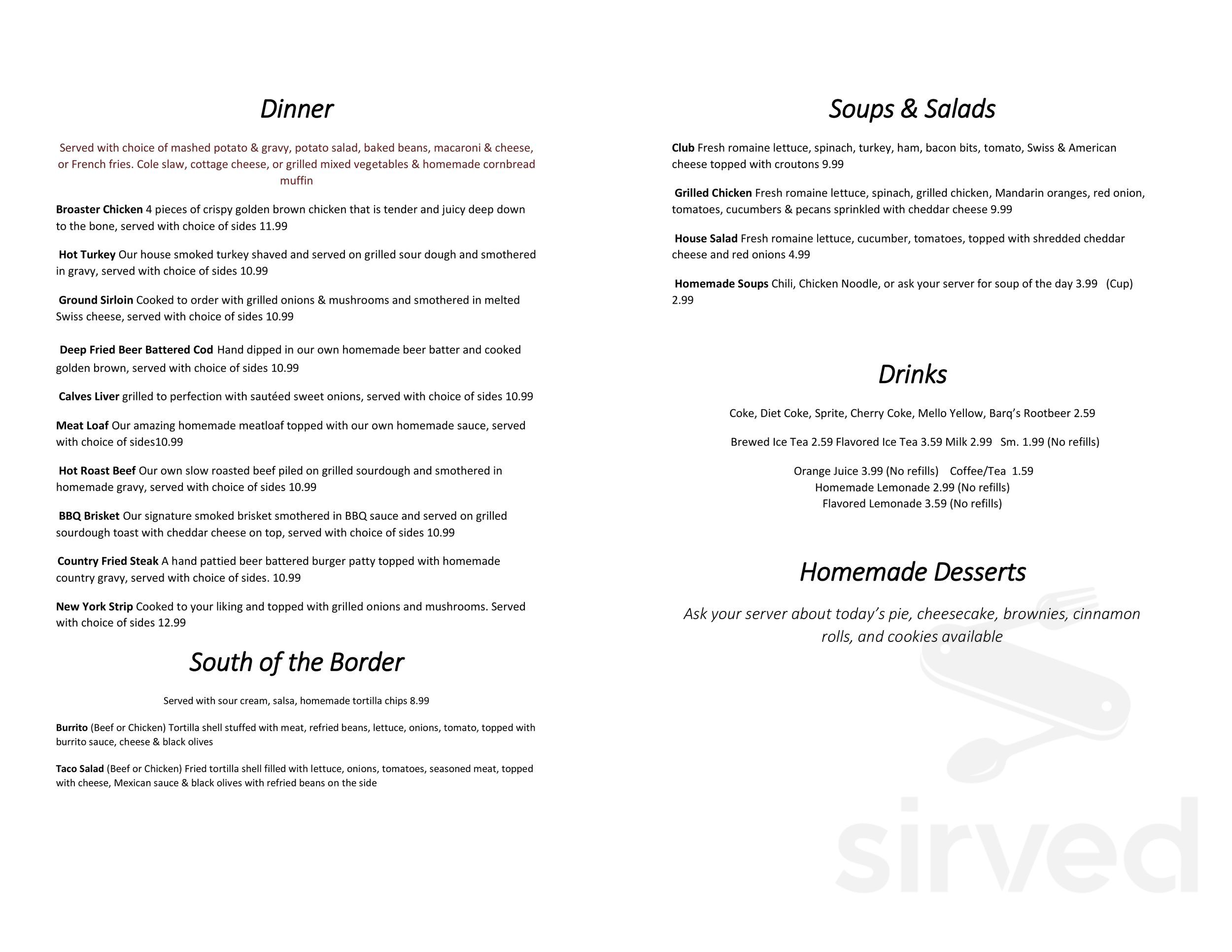 Menu for The Iron Skillet in Mancelona, MI | Sirved