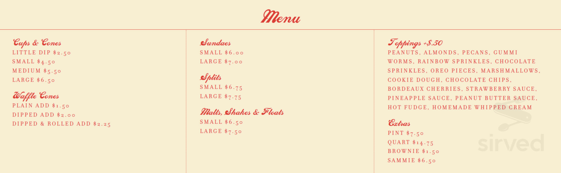 Little Man Ice Cream menu in Denver, Colorado, USA