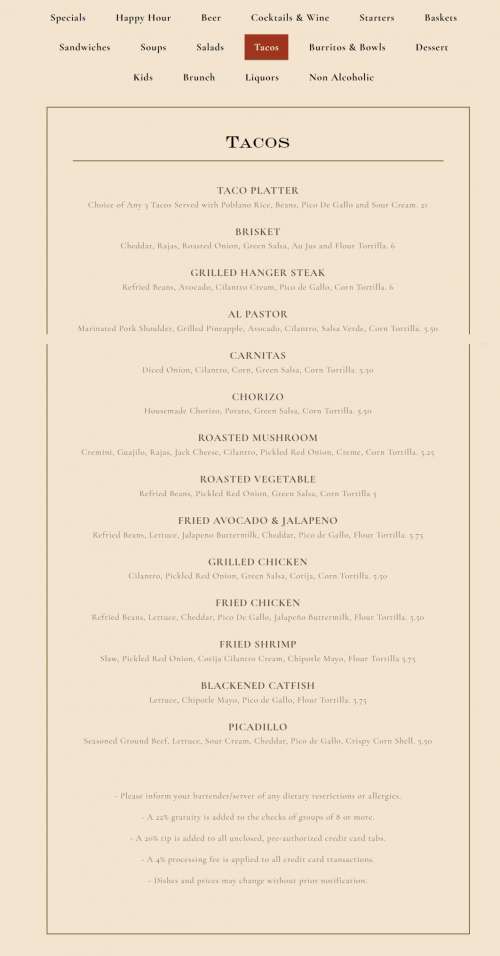 The Dram Shop Bar menu in Brooklyn, New York, USA