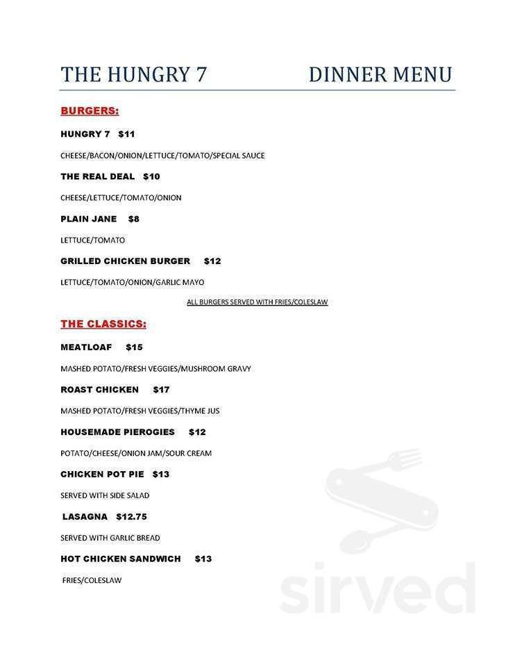The Hungry 7 menu in Perth, Ontario, Canada