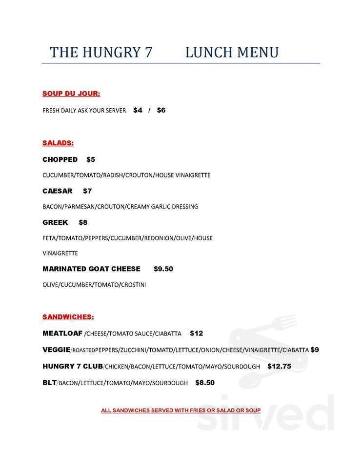 The Hungry 7 menus in Perth, Ontario, Canada