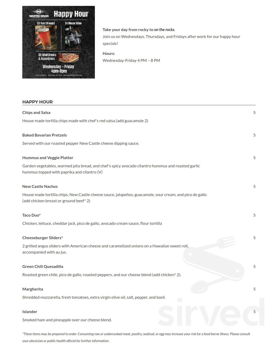 Wasted Grain menus in Scottsdale, Arizona, United States