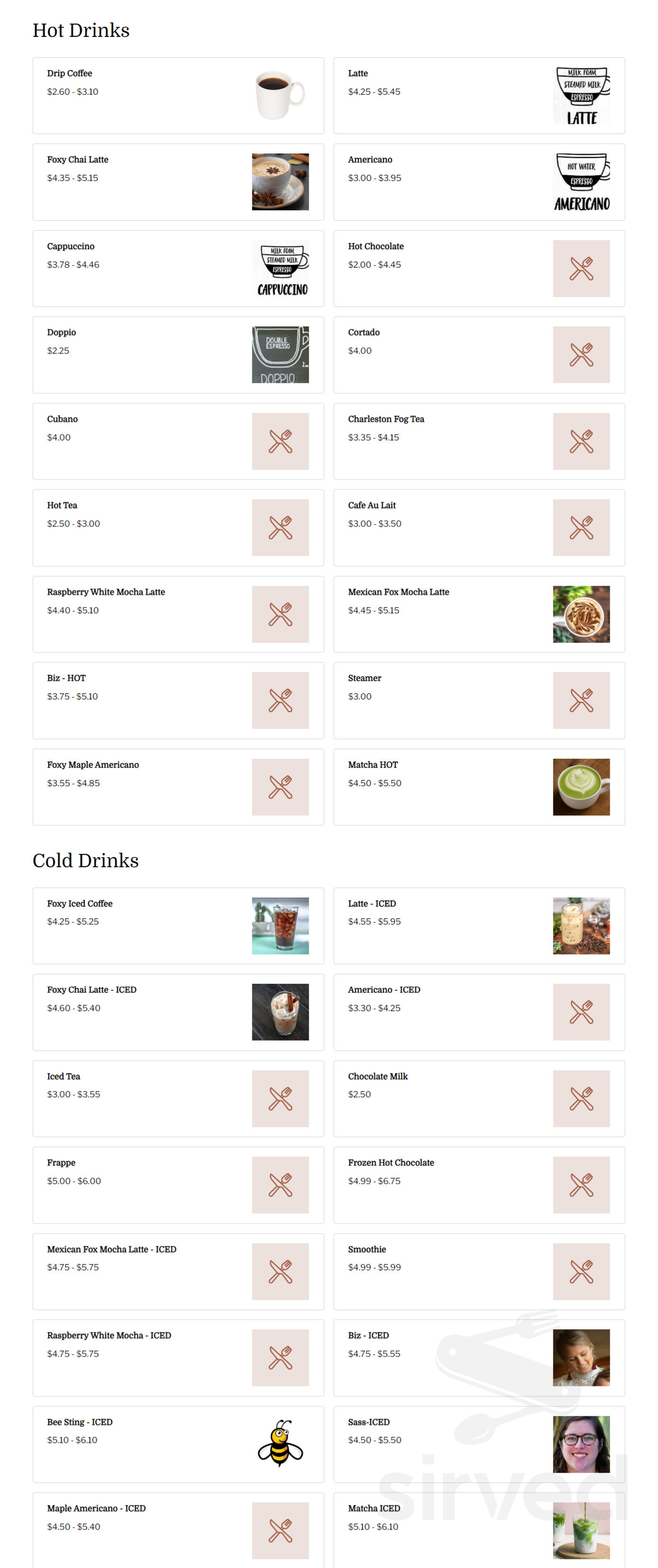 BROWN FOX COFFEE menu in Mt Pleasant, South Carolina, USA