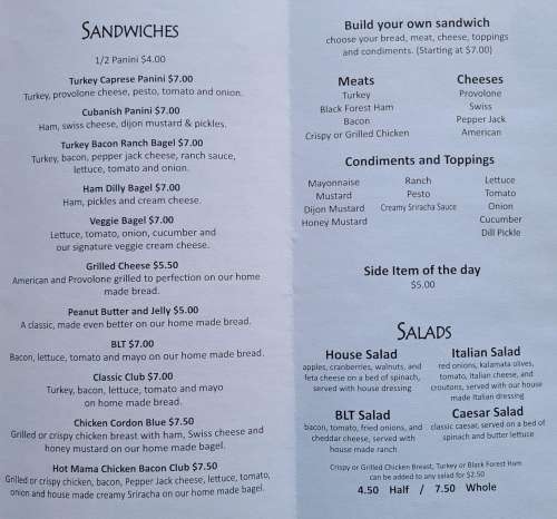 steam café menu in Harrisburg, Illinois, USA