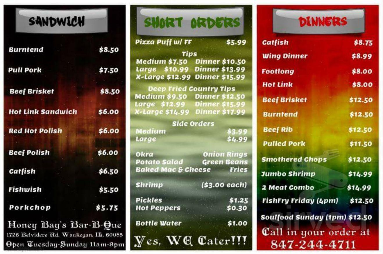 Menu - Beach Park IL's Honey Bay's BBQ | Sirved