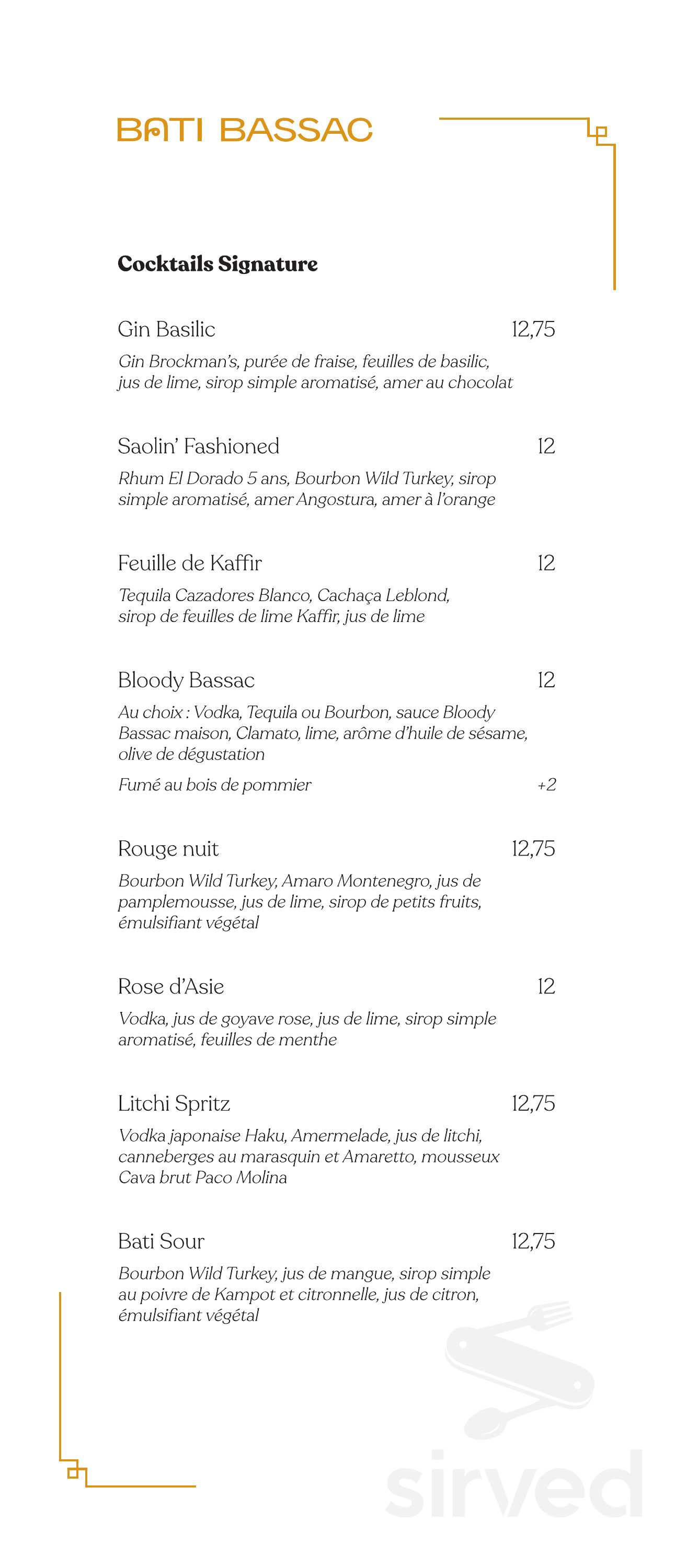 Bati Bassac menu in Québec, Quebec, Canada