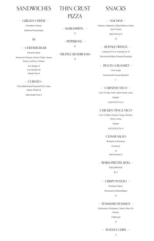 Bonnie Vee menu in New York, New York, USA