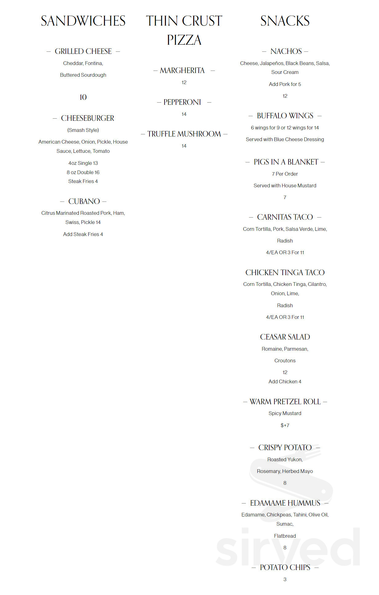 Bonnie Vee menu in New York, New York, USA