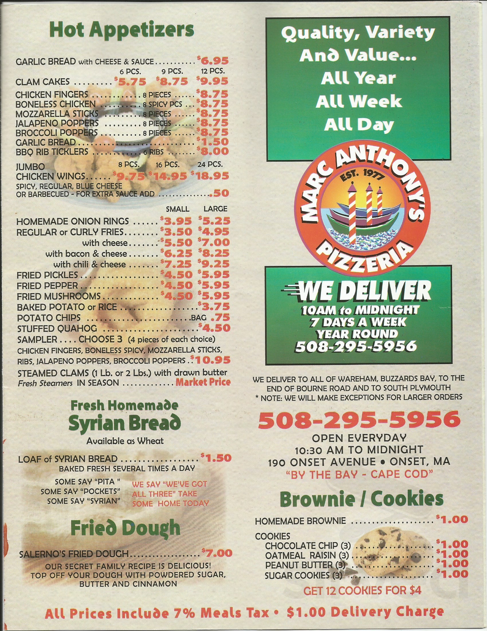 Marc Anthony's La Pizzeria menu in Onset, Massachusetts, USA