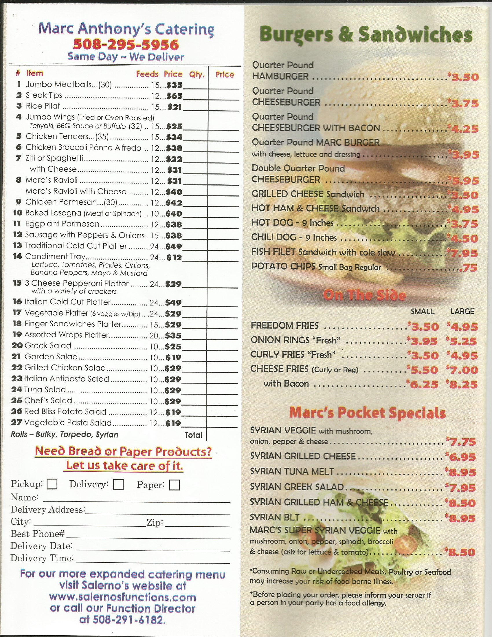 Marc Anthony's La Pizzeria menu in Onset, Massachusetts, USA