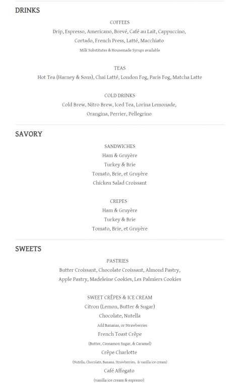 The Little French Cafe menu in Newark, Delaware, USA