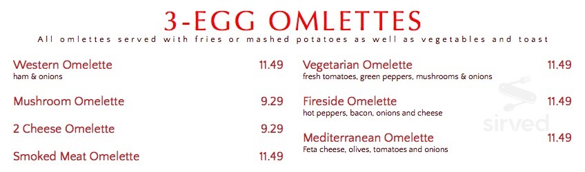 Fireside Deli & Family Restaurant menu in Kitchener, Ontario, Canada